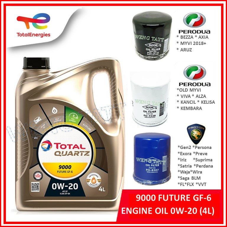 TOTAL 0w20 4L Fully Synthetic SN Engine Oil Car Lubricant 0w-20 Minyak ...