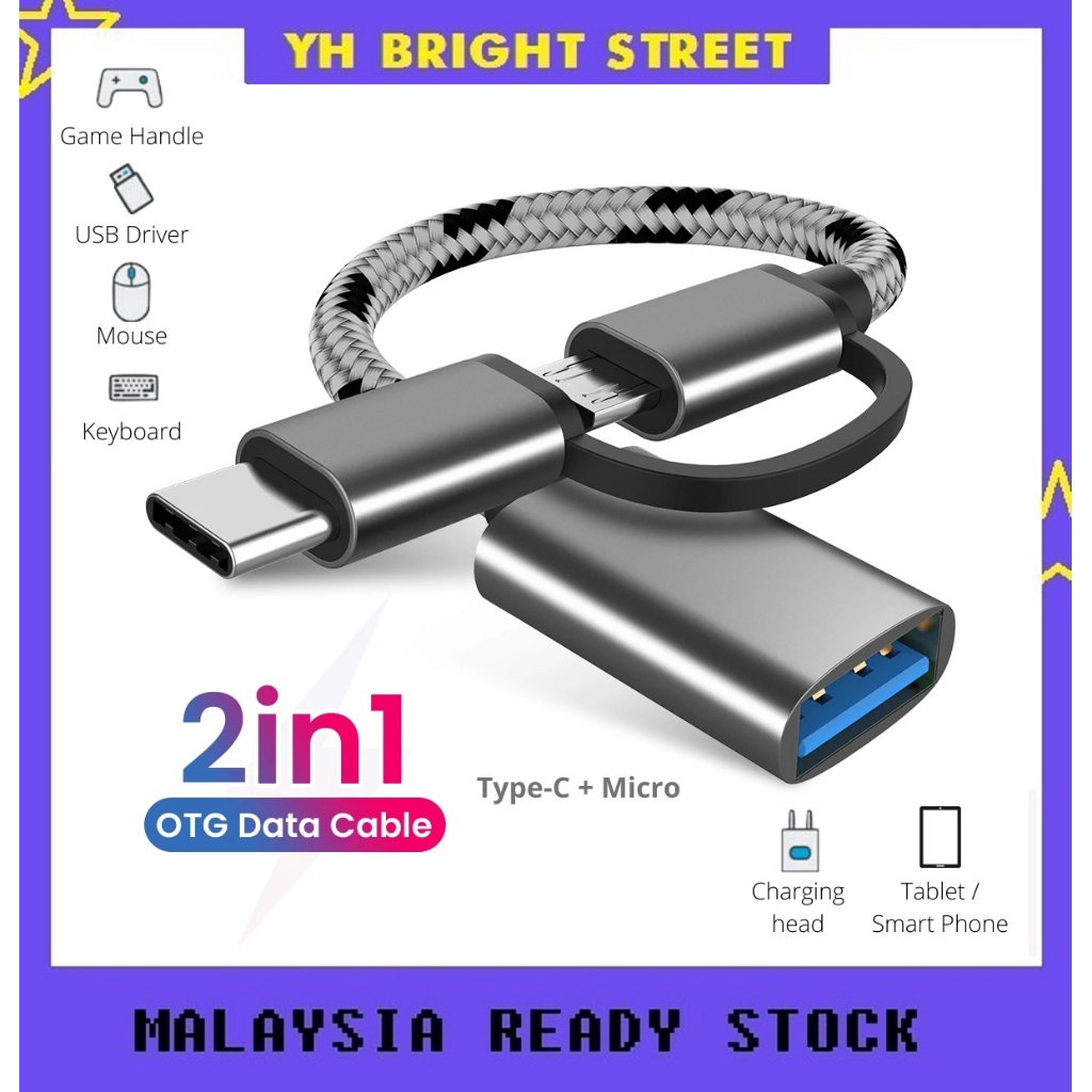 Penyesuai 2 dalam 1 (2in1) USB OTG Penyesuai Kabel Type-C ke USB Aloi ...