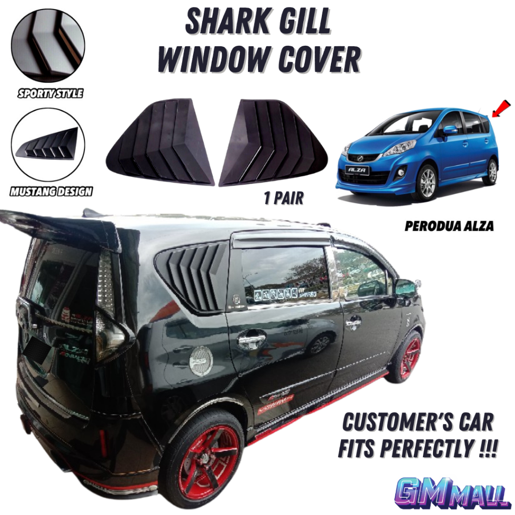 PERODUA ALZA WINDOW Mustang Shark Gill side mirror louver cover Cermin ...