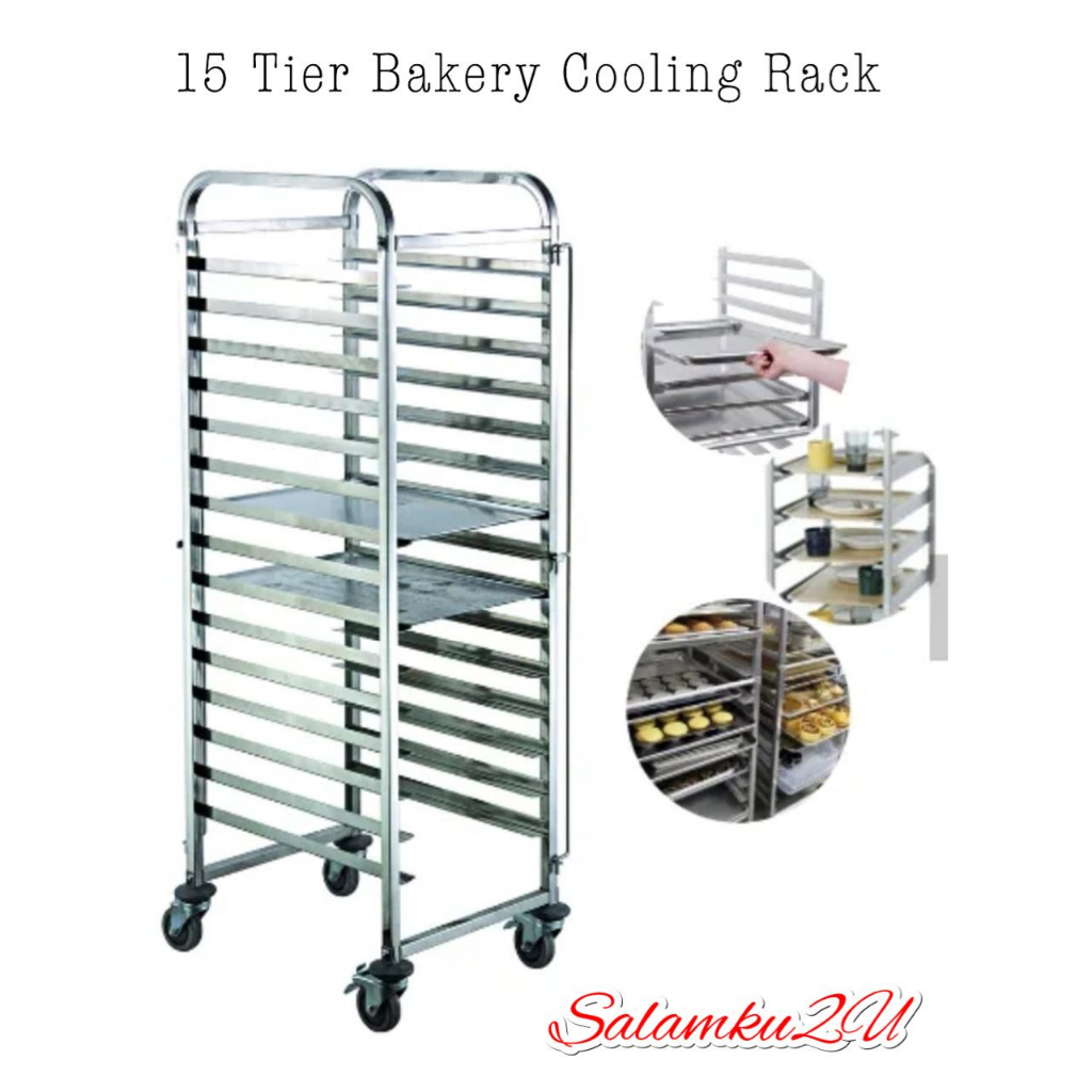 15 Tier Stainless Steel Bakery Cooling Rack Baking Pan Trolley | Shopee ...