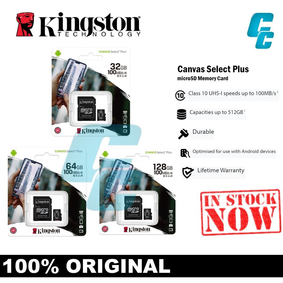 Kingston Canvas Select Plus MicroSD 100MB/s Class 10 UHS-I Card SDCS2 Memory Card ( 32GB / 64GB ...