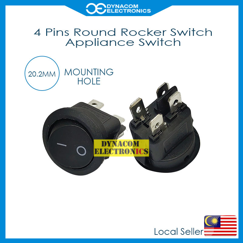 4-Pins ON/OFF Round Rocker Appliance Switch For Cooker Vacuum Cleaner ...
