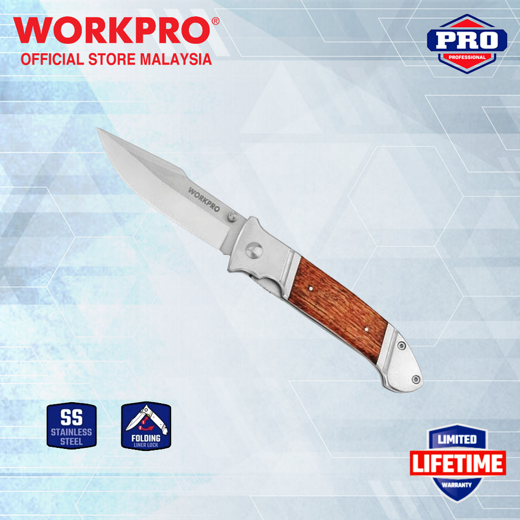 WORKPRO Folding Knife With Wooden Handle (95mm/115mm/135mm) | Shopee Malaysia
