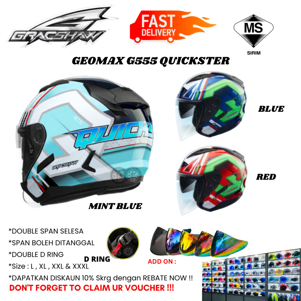 GRACSHAW GEOMAX G555 QUICKSTER HELMET DOUBLE VISOR (GRACSHAW HELMET ...