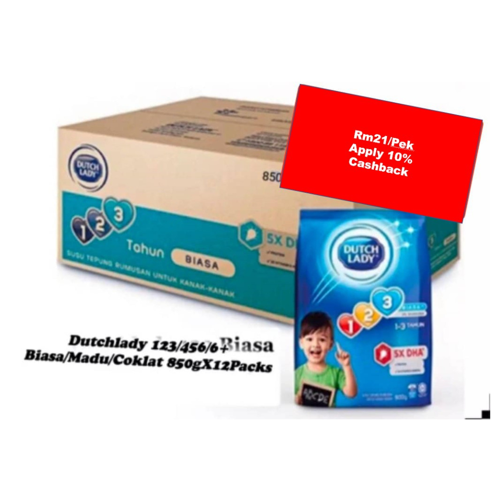Dutch Lady 123/456/6+ (Biasa / Madu / Coklat) (850g X12 Packs) | Shopee ...