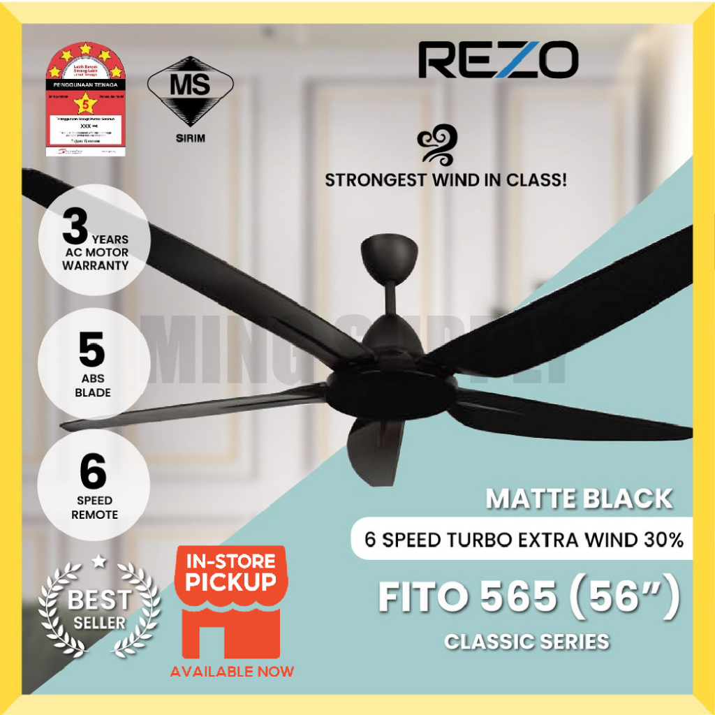MS_ SIRIM REZO Ceiling Fan FITO565 Classic Series 56" AC Motor Remote ...