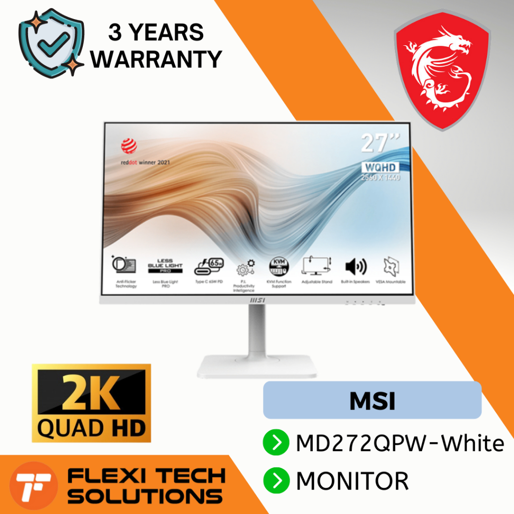 Flexi Tech MSI Modern MD272QPW Business Monitor - White 27" 2560 x 1440 ...