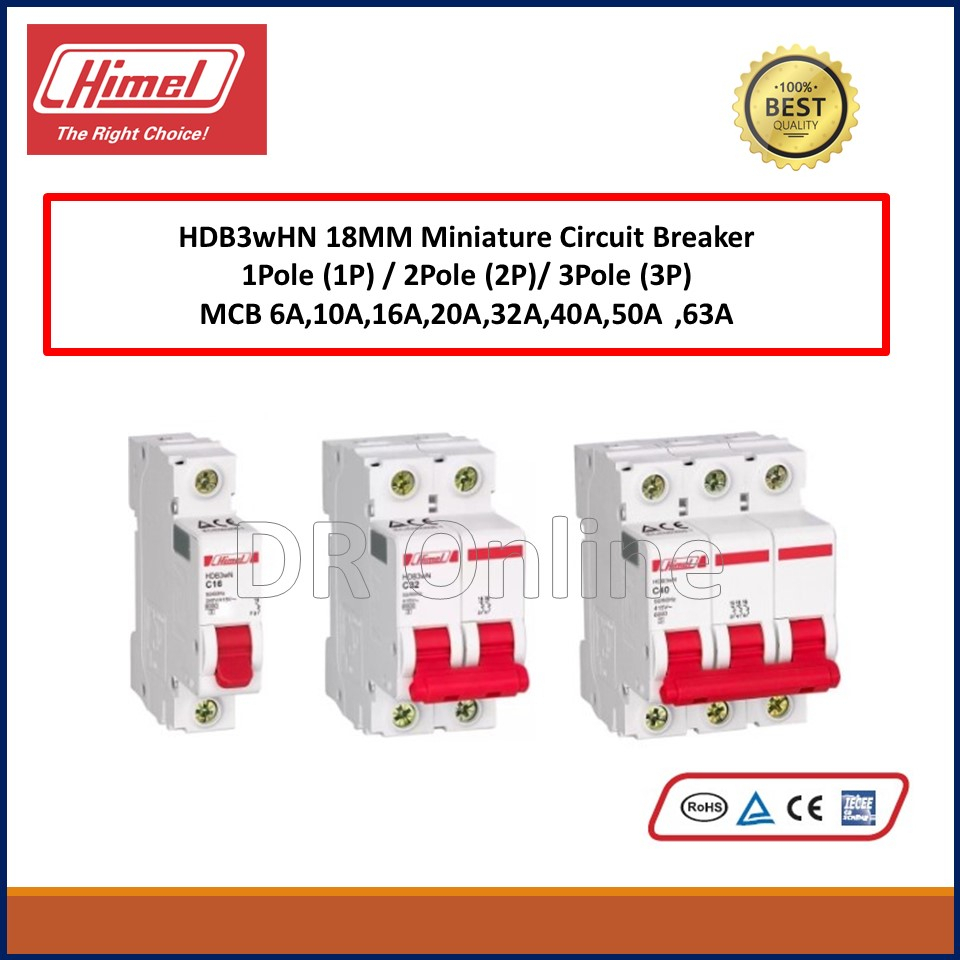 HIMEL MCB 3P HDB3WH MCB C-CURVE 3Pole 6KA 6A,10A,16A,20A,32A,40A,63A | Shopee Malaysia