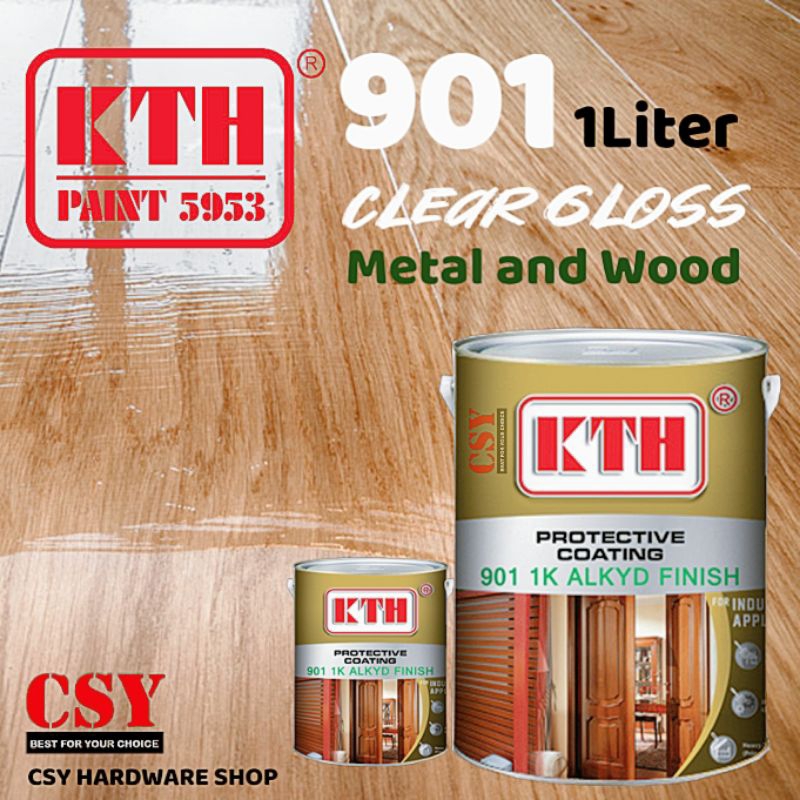 KTH PAINT 901 1K Alkyd Finish 1Litre / Clear Gloss Wood and Metal /Cat ...