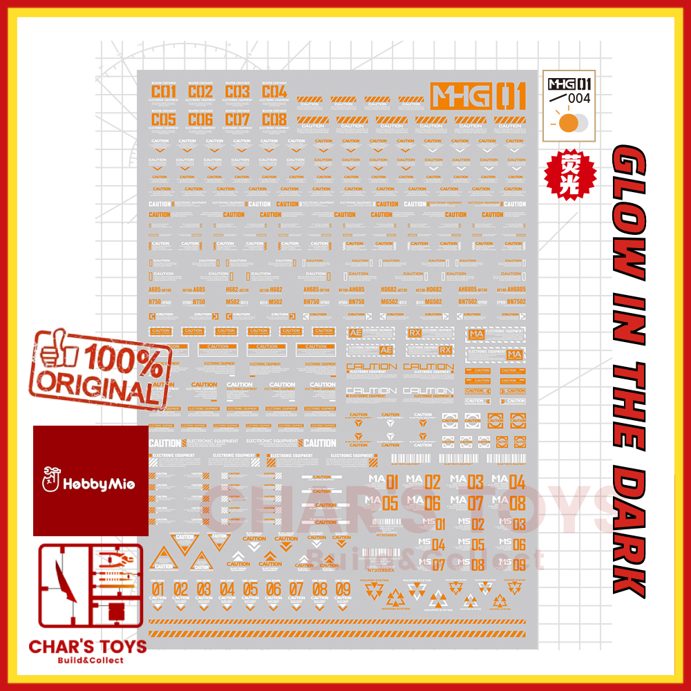 HOBBYMIO 1/144 & 1/100 MHG01 WATERSLIDE FLUORESCENT DECAL GLOW IN THE ...
