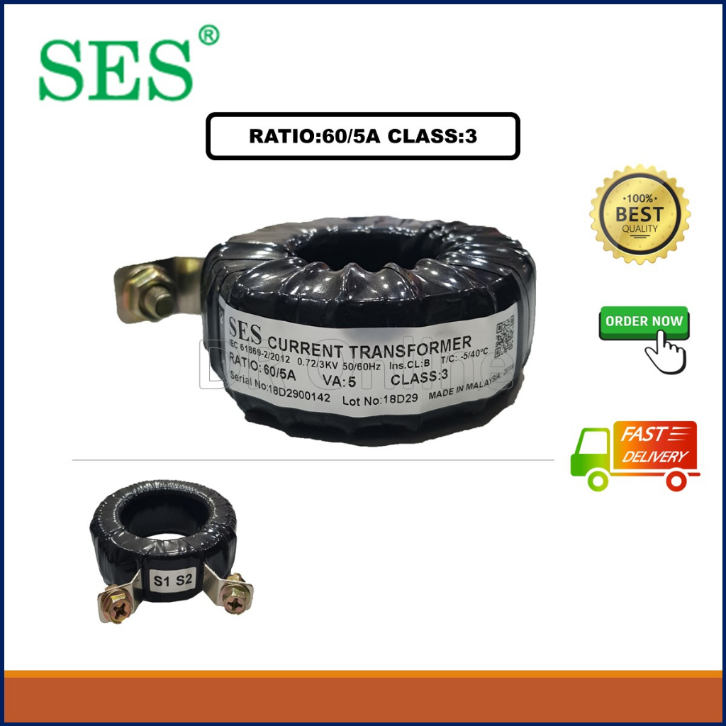 Ses Current Transformer Ct Coil Class 3 5va 60a 100a 150a 200a 250a