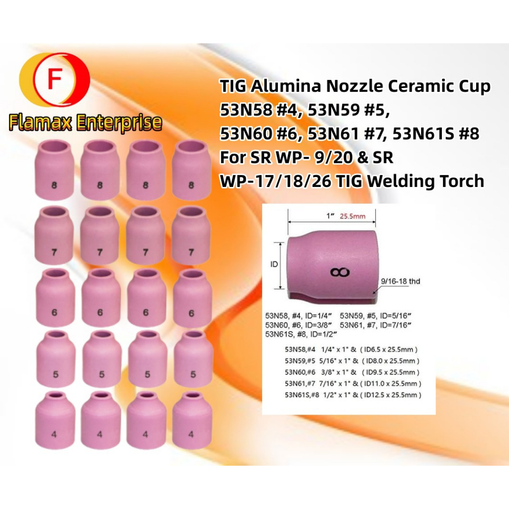 TIG Alumina Nozzle Ceramic Shield Cup 53N58 #4, 53N59 #5, 53N60 #6 ...