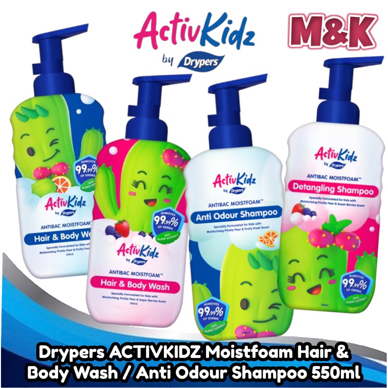 Activkidz by Drypers Shampoo / Hair & Body Wash AntiBac Moistfoam 550ml ...
