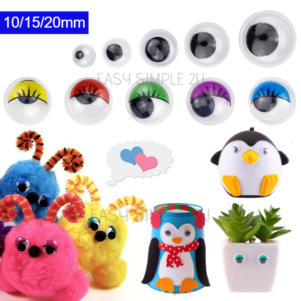 (1Pack) 10/15/20mm Black Random Colorful Eyelash Googly Eyes Self ...