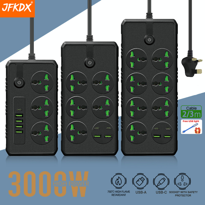 UK power socket plug extension with 3.4A USB port C adapter cable fast ...