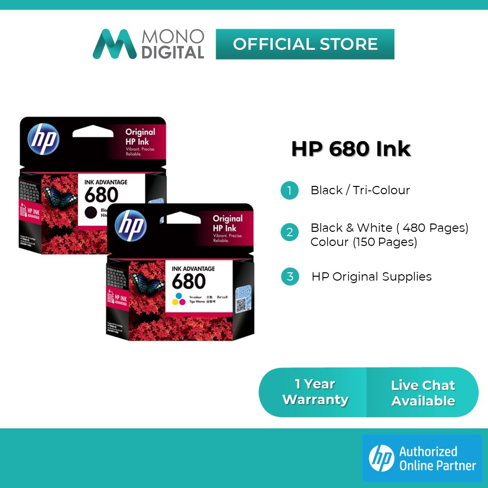 [Single] HP 680 Black Or Tri Color Original Ink Advantage (F6V27AA ...