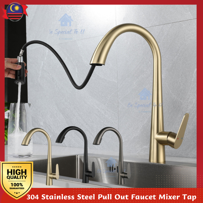SUS304 Kitchen Faucet 304 Stainless Steel Pull Out Faucet Mixer Tap NEW ...