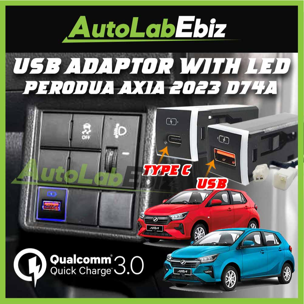 🔥READY STOCK🔥 USB Adapter Perodua / Toyota 22mm x 22mm BLUE LED Qc3.0 ...