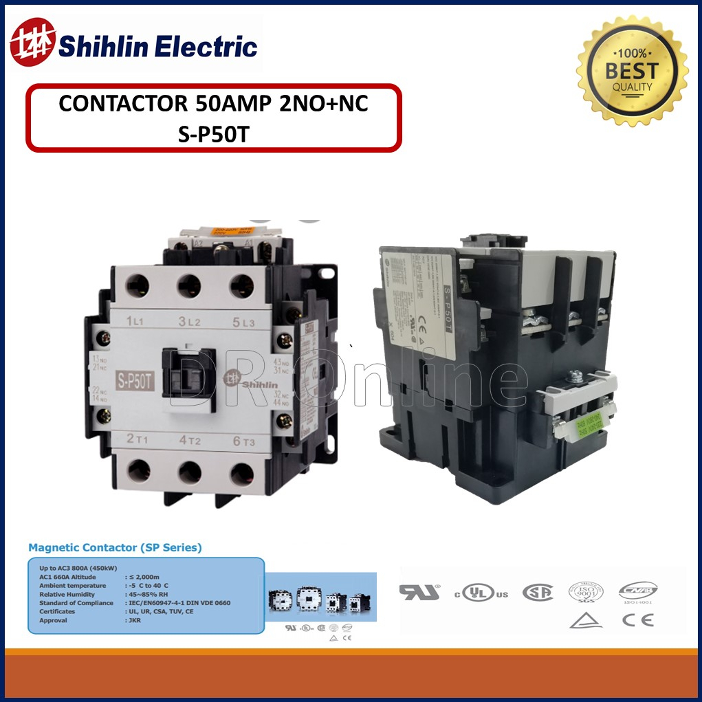 Shihlin Magnetic Contactor 50A 30KW/40HP ~ 2NO+2NC ,AC240/AC110/AC415 ...