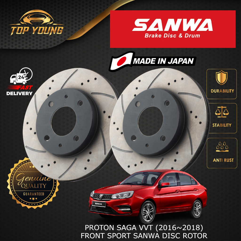 PROTON SAGA VVT 2016 ~ 2018 FRONT DISC ROTOR SPORT SLOTTED & DRILLED ...