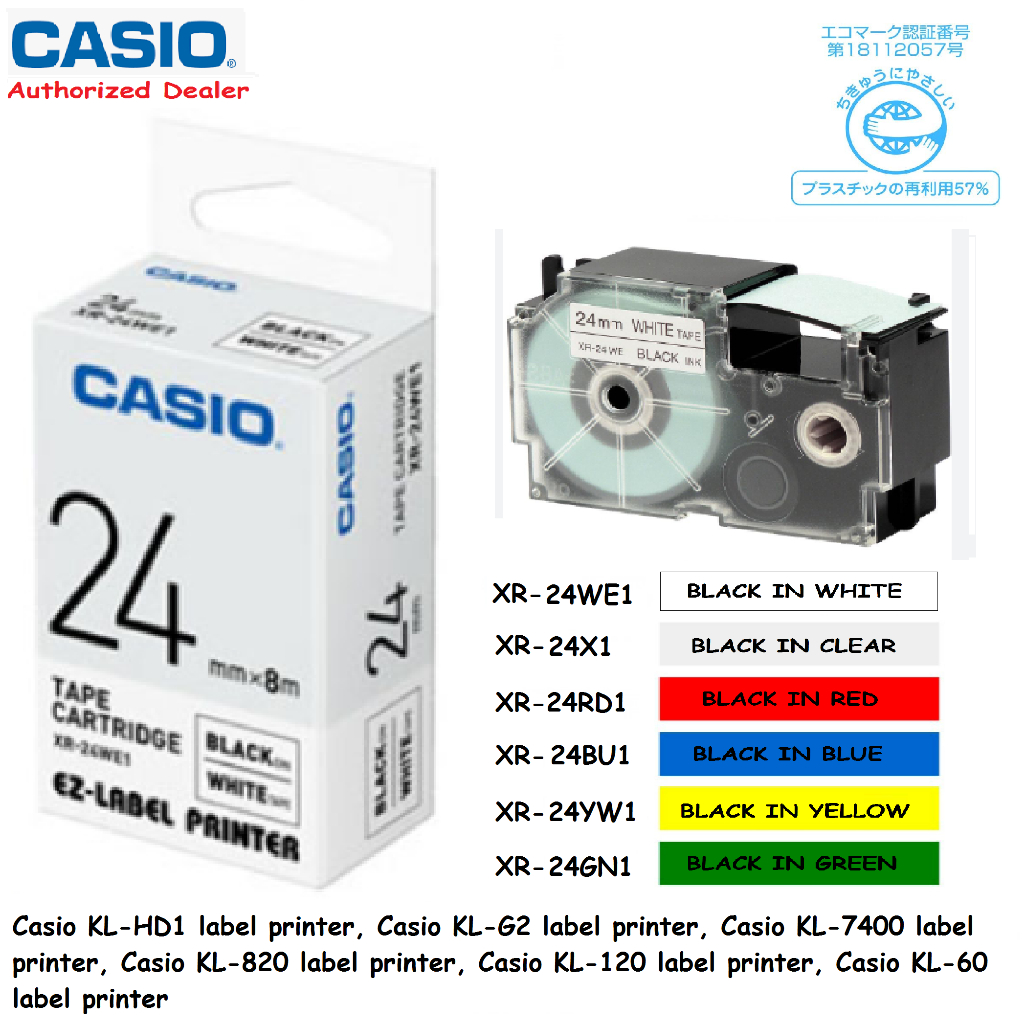 CASIO EZ Label Printer Tape 24mm X 8M XR-24 Label Cartridge, CASIO KL ...