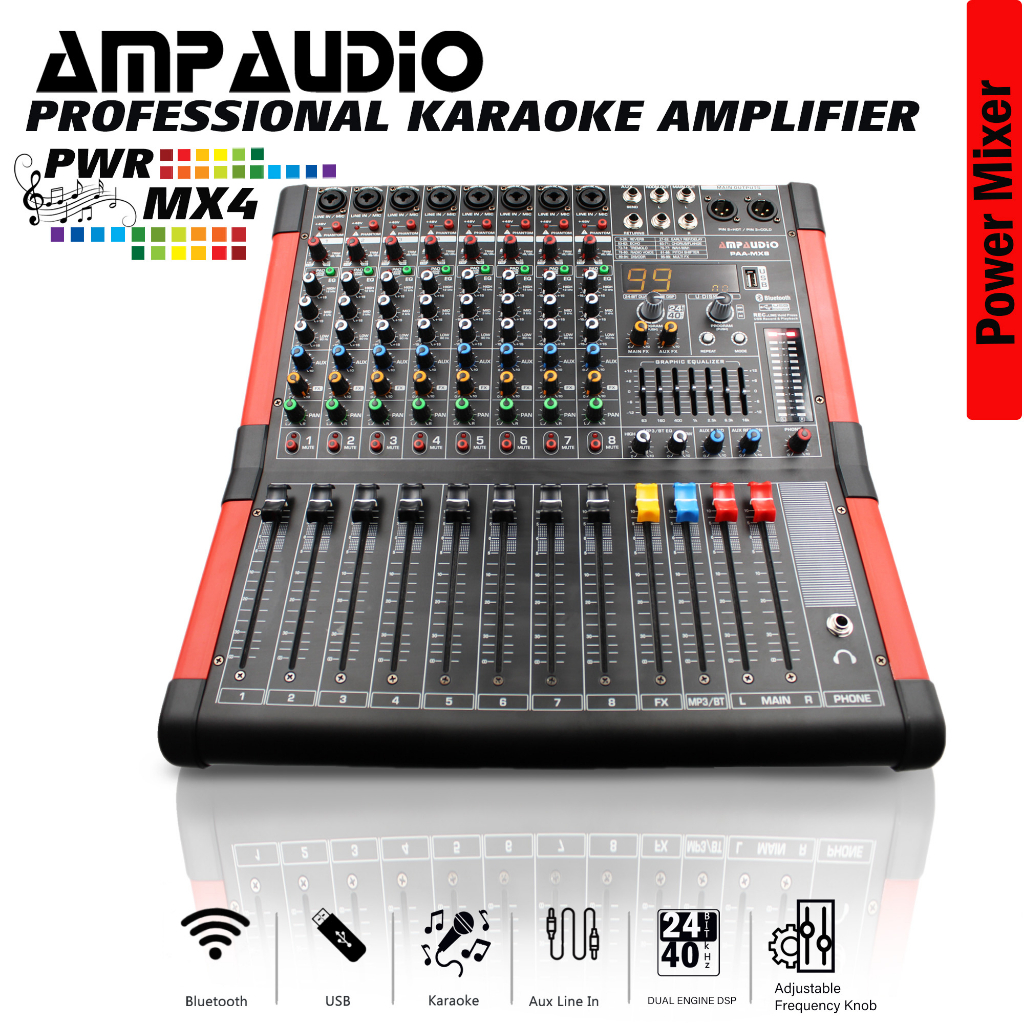 Karaoke Professional AmpAudio Powered Mixer 2x350W 4 Channel MX4 ...