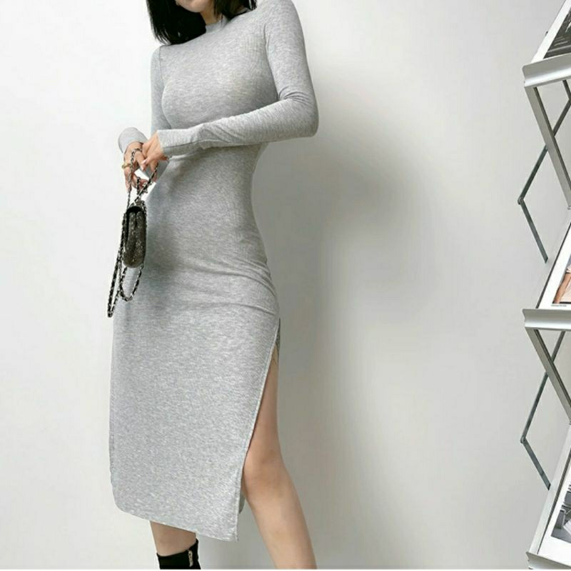 [ready Stock] Mitaogirl Sexy Slim Long Sleeve Dress 蜜桃女孩性感收腰修身连衣裙 Shopee Malaysia