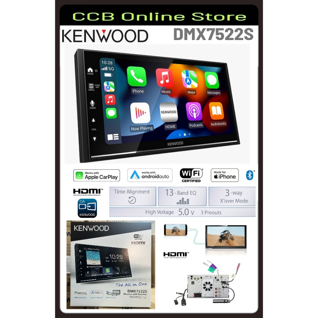 KENWOOD DMX7522S 6.8" WVGA Display Wireless Apple CarPlay & Android Auto™ USB Mirroring for ...