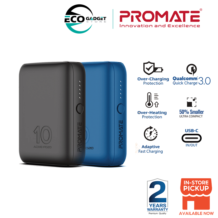 PROMATE Acme-PD20 10000mAh Ultra-Compact Power Bank with 20W Power ...
