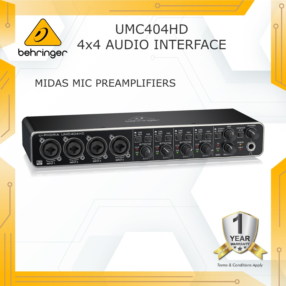 BEHRINGER U-PHORIA UMC404HD 4x4 192 kHz USB Audio Interface | Shopee ...