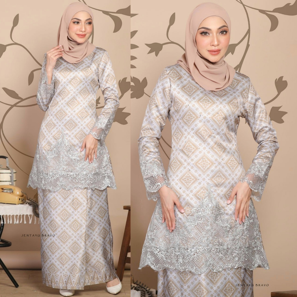 Baju Kurung Moden Slim Fit Satin Duchess TUN FATIMAH AKASIA Kurung Songket Printed Raya 2023 ...