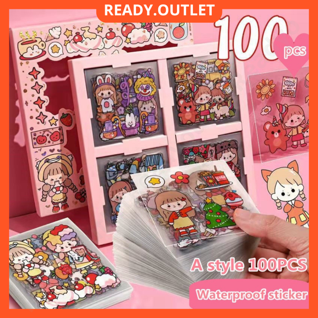 100pcs Cute Stickers Box PVC Waterproof Sticker Gift Box Notebook ...