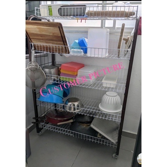 **Ready Stock**555 Heavy Duty 5 Tier Rack/Dish Rack with roller/Rak ...