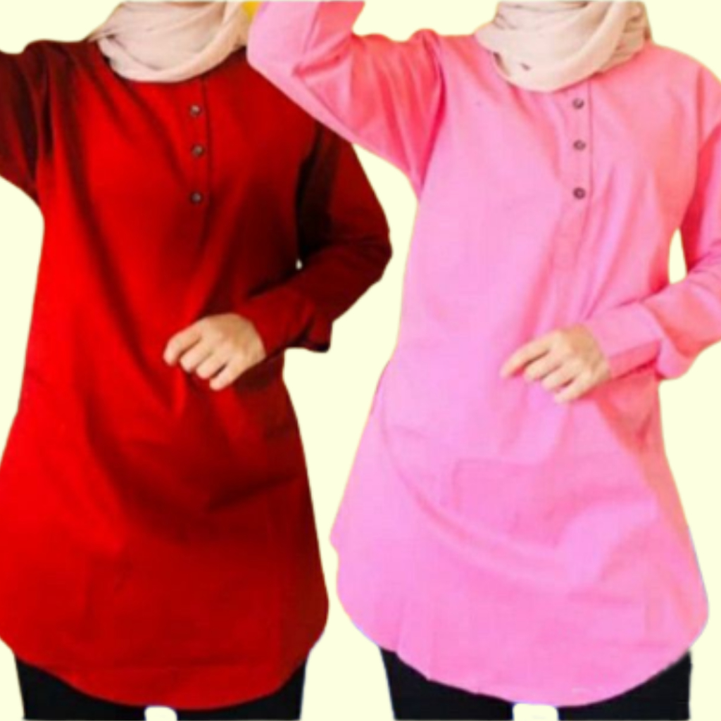 Unisex Cotton Colour Baju Muslimah Half Button Murah Murah | Shopee ...