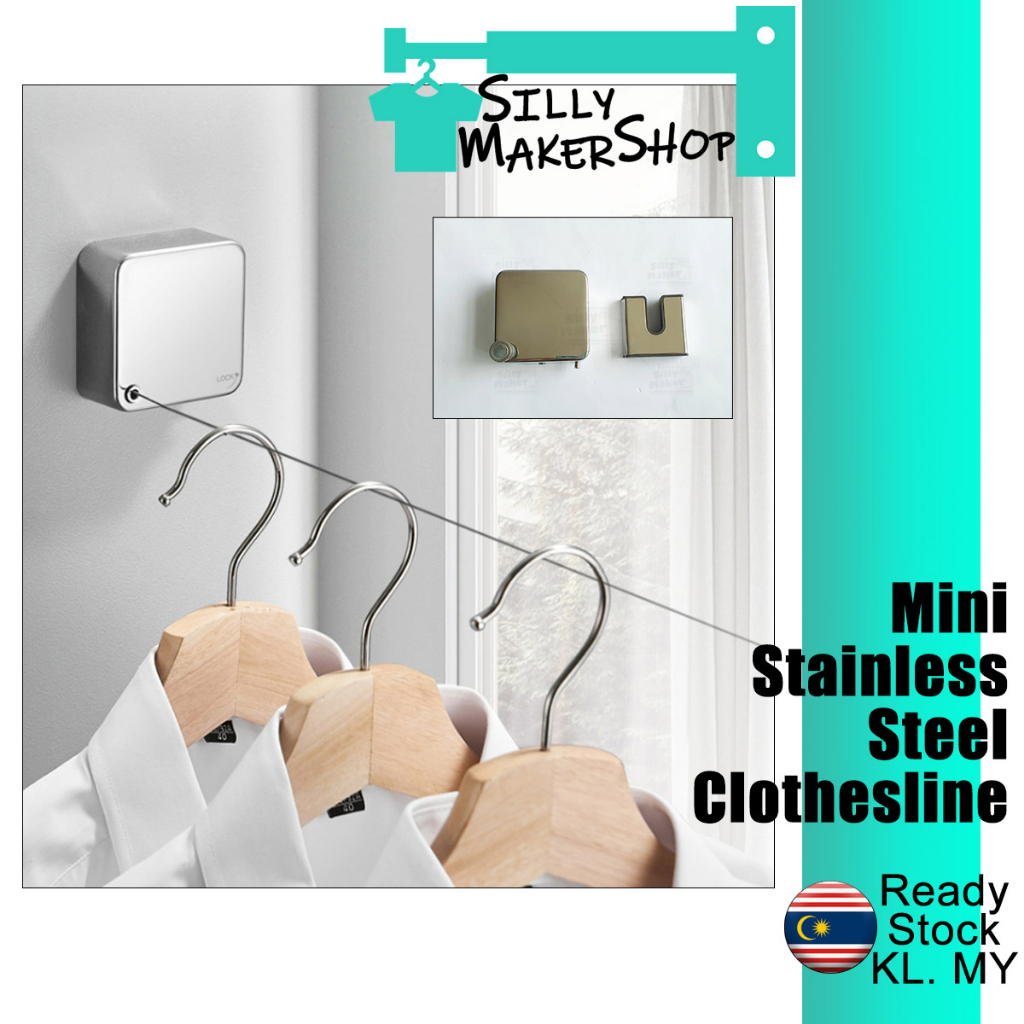 Mini Stainless Steel Retractable Clothes Hanger Clothesline Invisible ...