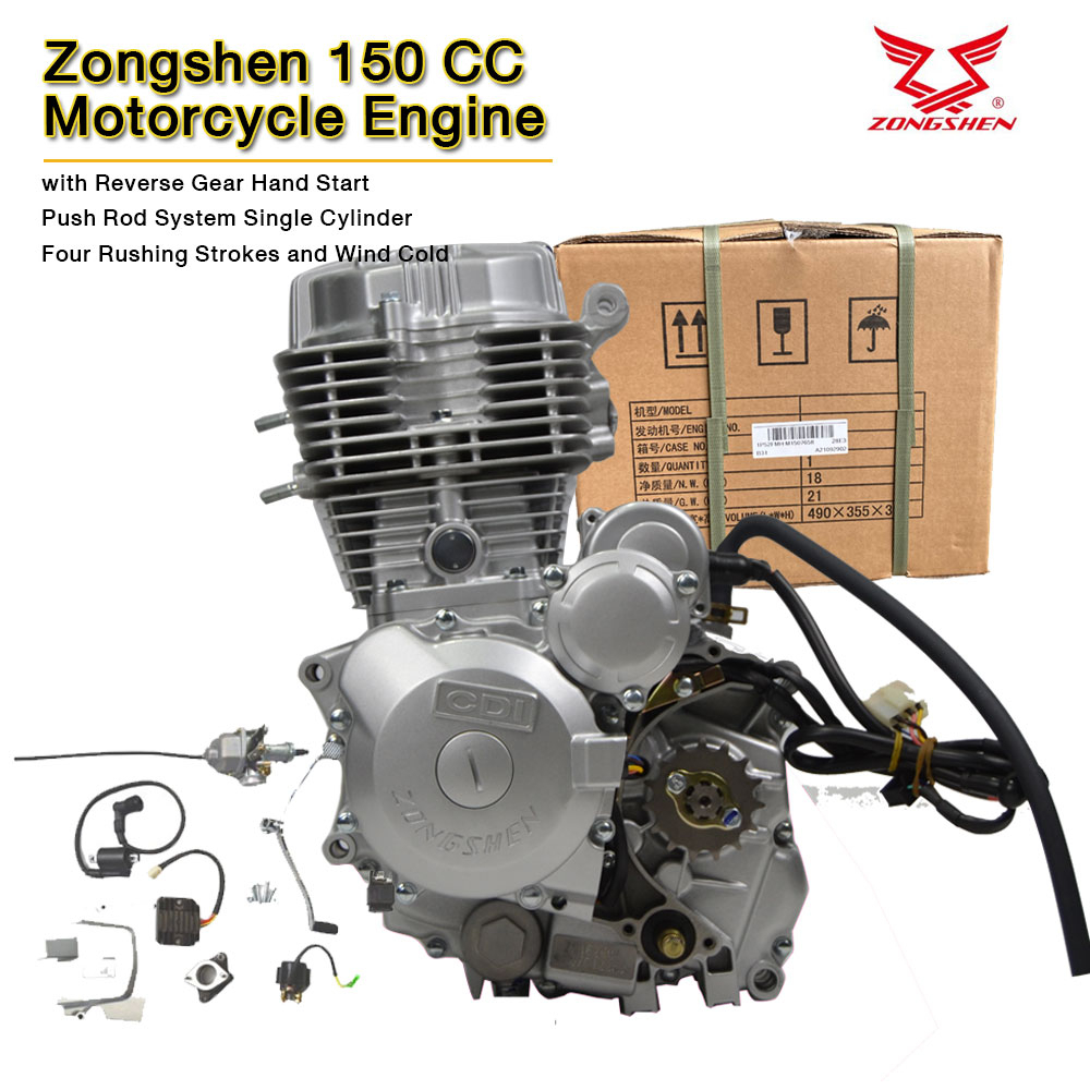 Zongshen 150cc Motorcycle Engine with Reverse Gear Hand Start Push Rod Single-cylinder Four ...