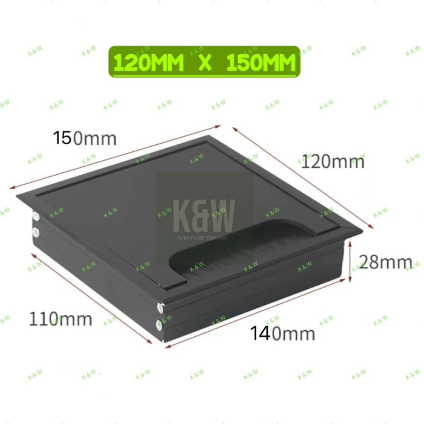 Black Silver Rectangle Aluminium Wire Square Cable Desk Grommet with ...