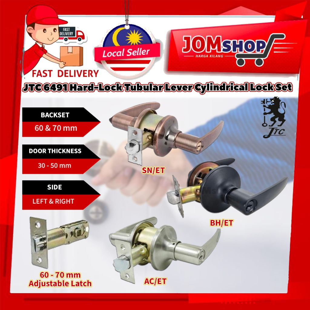 JTC 6491 Hard-Lock Tubular Lever Cylindrical Lock Set Door Lock Door ...