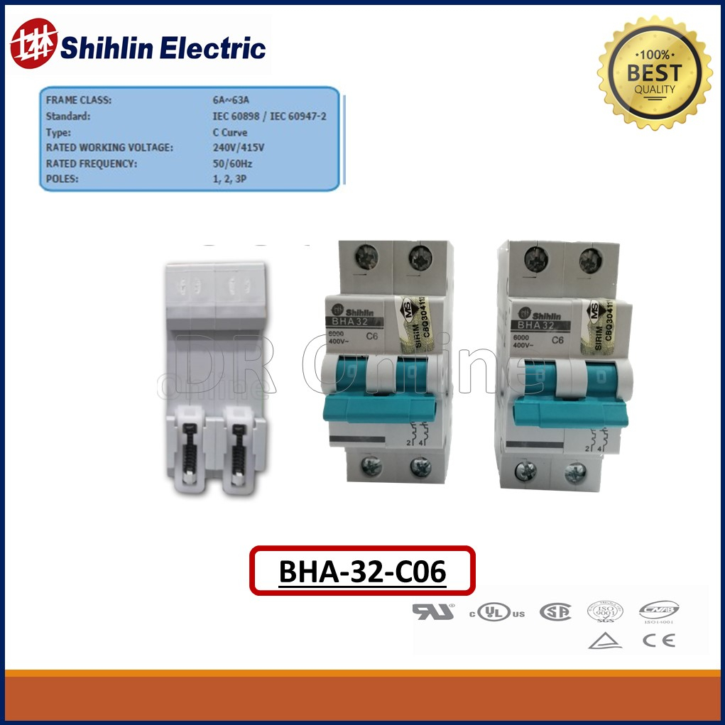 Shihlin 2P MCB 6KA 6A,10A,16A,20A,32A,40A,50A,63A Miniature Circuit ...