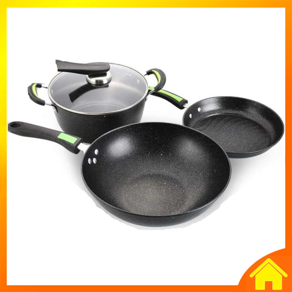 [OneHome] 3 in 1 Set Frying Pan Wok Pot Romani Medical Stone Soup Kuali ...