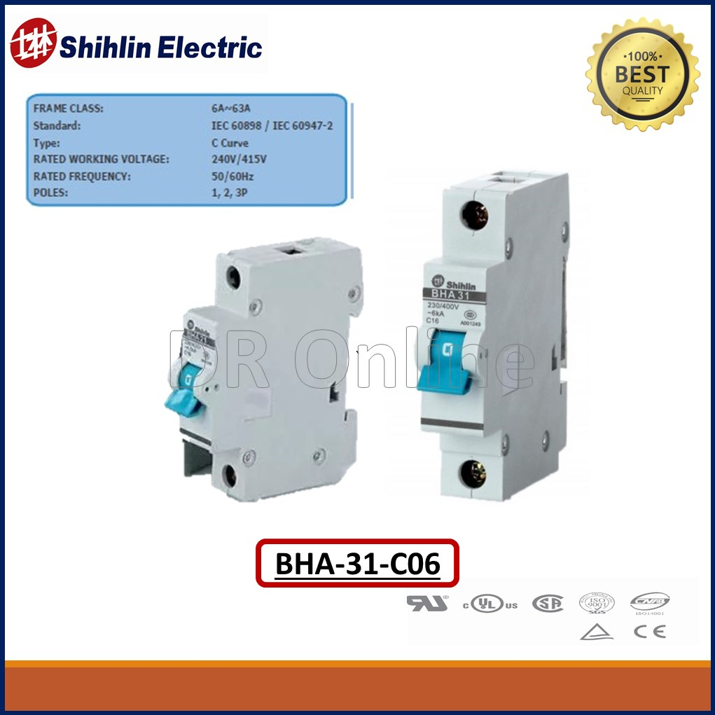 Shihlin 1P MCB 6KA 6A,10A,16A,20A,32A,40A,50A,63A Miniature Circuit Breaker, MCB 1P 6KA, C Curve ...