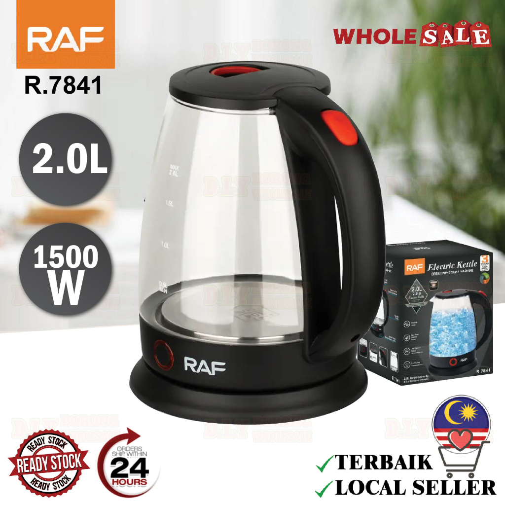 RAF 2.0L Cordless Electric Glass Jug Kettle 1500W Fast Boiling 360° Rotating Base Auto Cut-Off ...