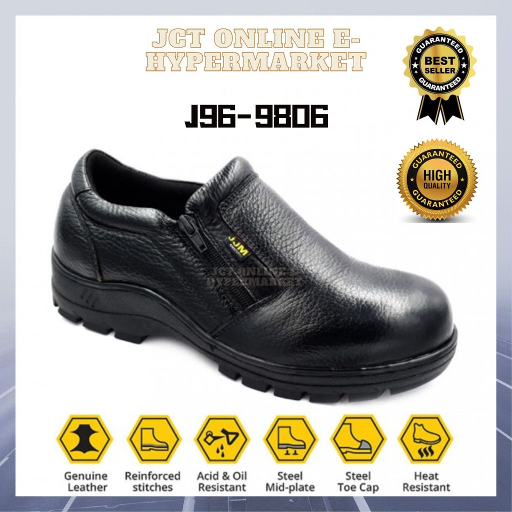🔥Ready Stock🔥JJM Safety Steel Toe Steel Plate Anti Slip Leather Shoes - Black J96-9806 | Shopee ...