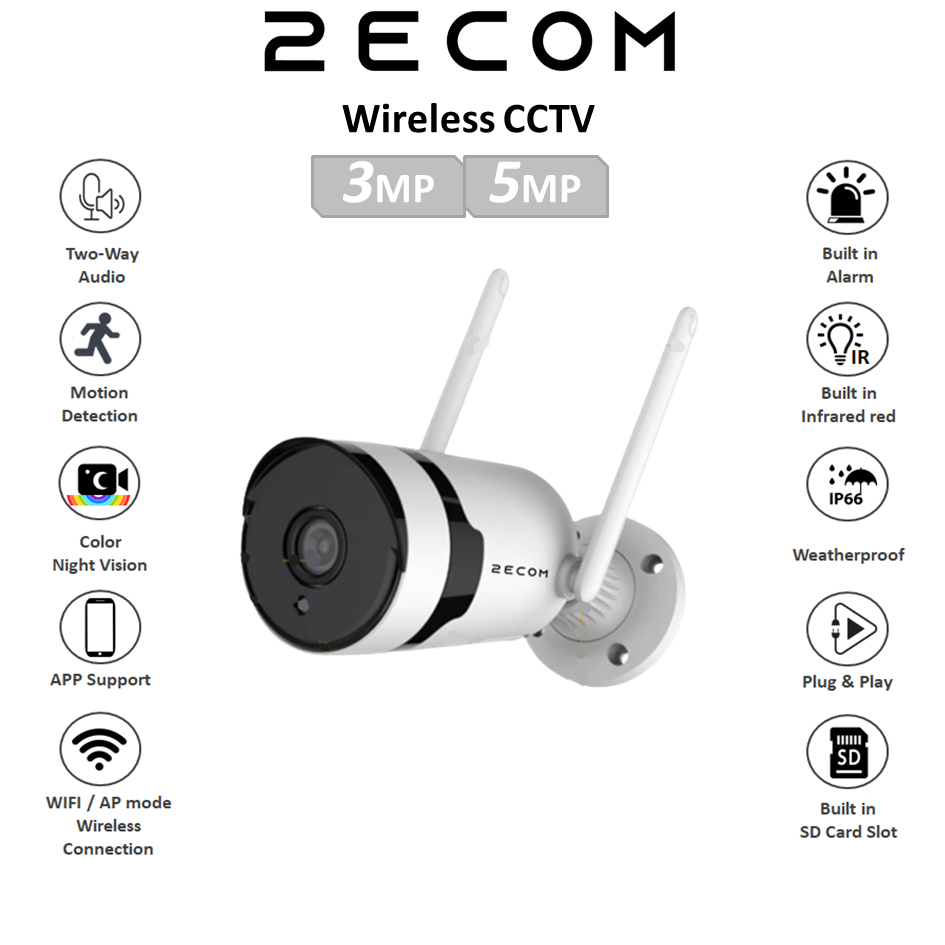 2ECOM 3mp 5mp Wireless Two Way Audio CCTV Bullet Outdoor Camera Alarm ...