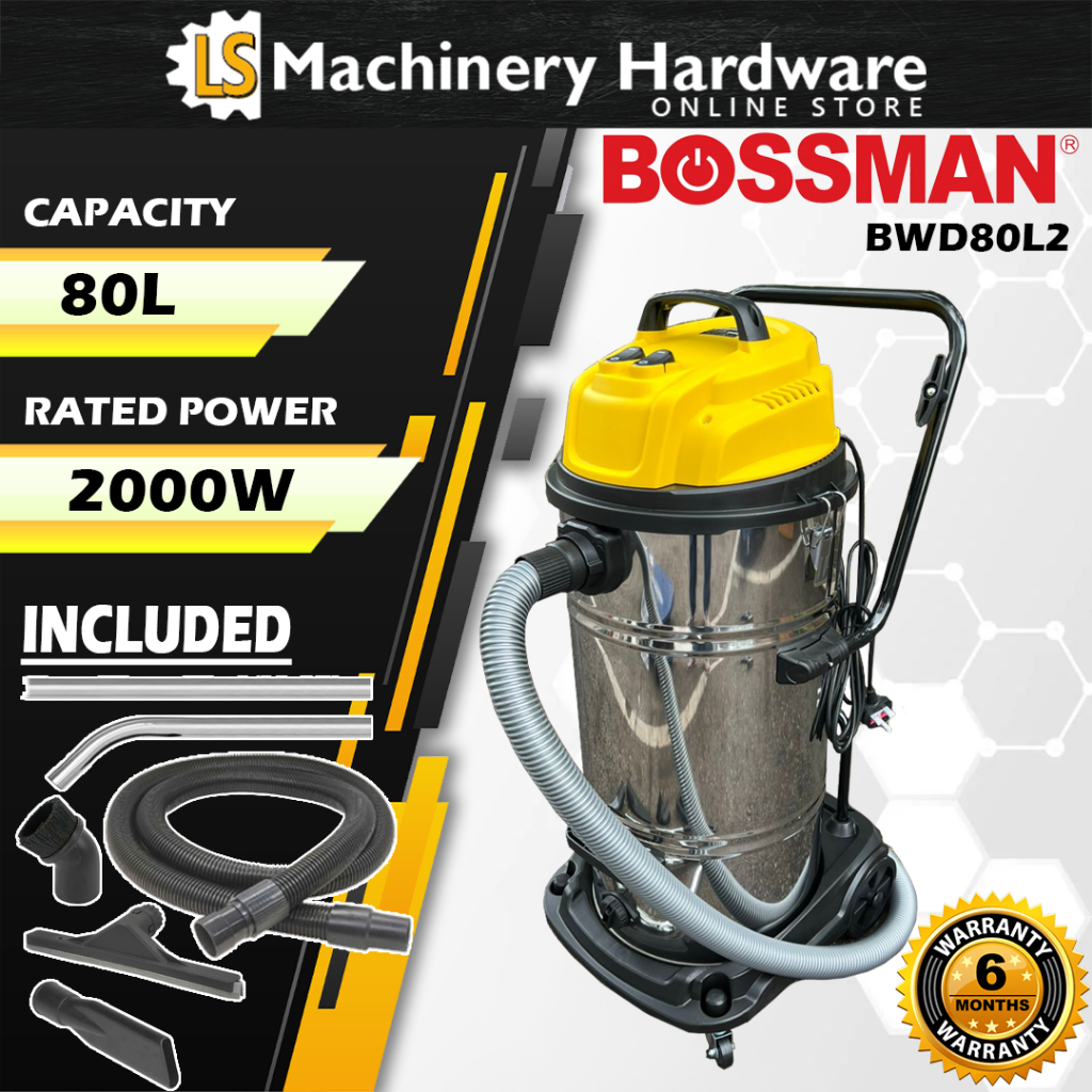 BOSSMAN BWD80L2 80L Industrial Wet & Dry Vacuum Cleaner 2000W c/w ...
