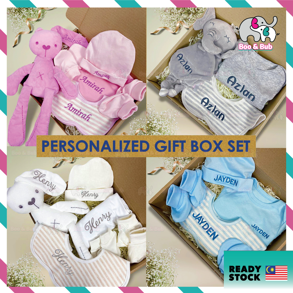 Personalized name embroidery newborn baby romper gift box set (SULAM ...