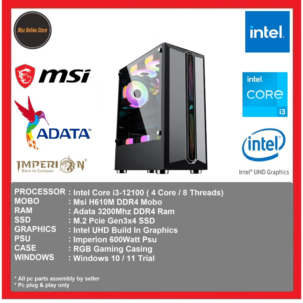 Gaming Office Value PC Desktop Intel Core i3-12100/ 8GB / 16GB / 256GB ...