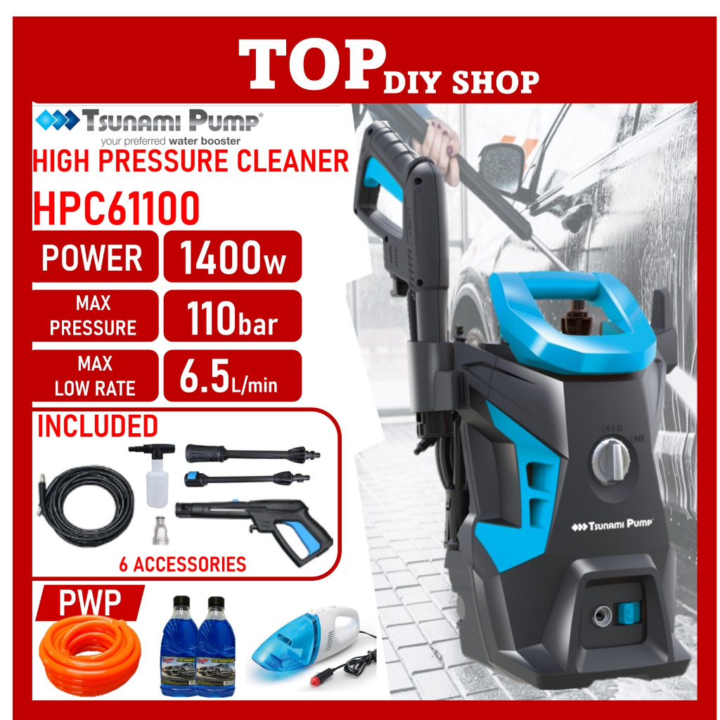 Tsunami Water Jet HPC6110 1400W Water Jet High Pressure Water Jet Car Wash Pressure Washer Power ...