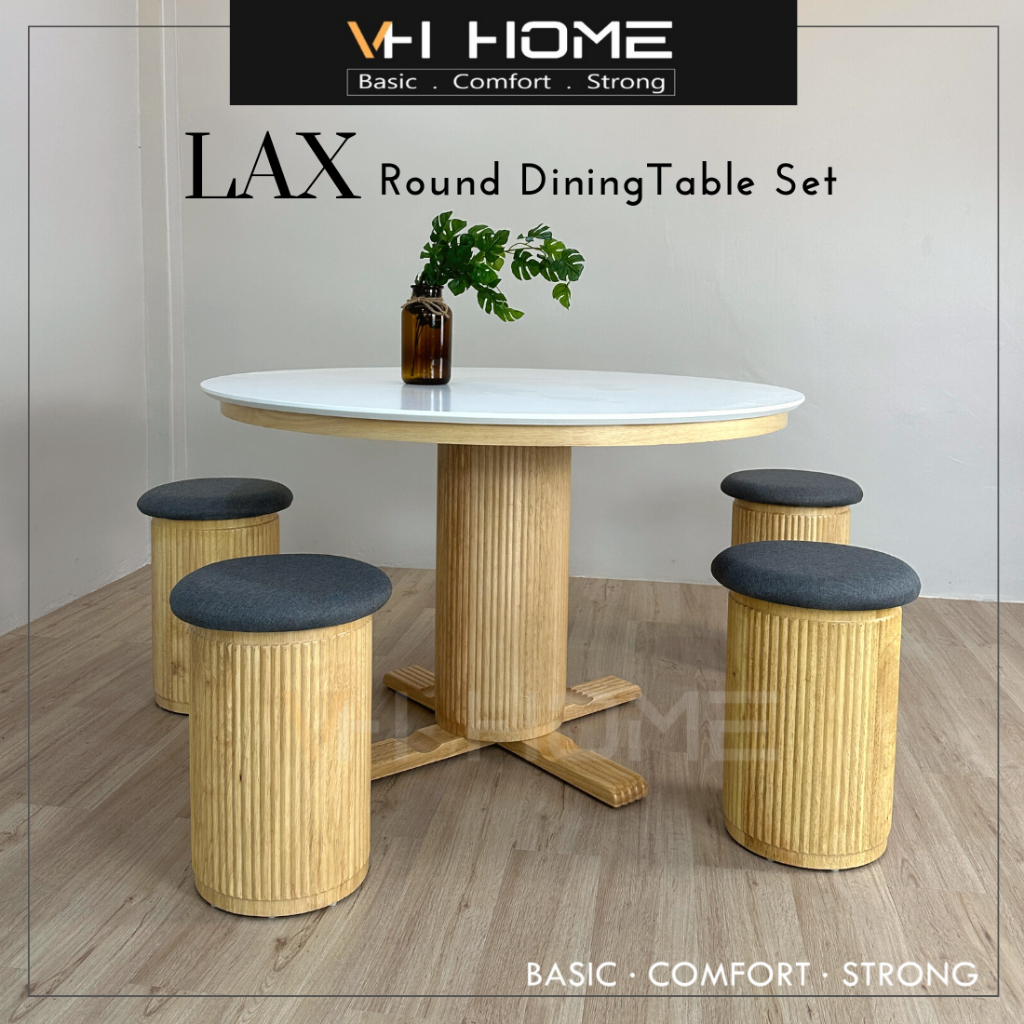 VH LAX Round Dining Table 3.5FT/4FT With Stools Special Modern Design Meja Makan Bulat Stool ...