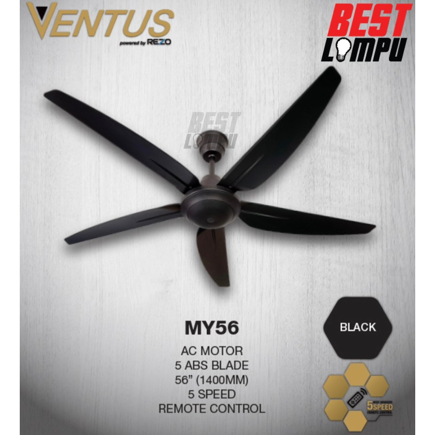 Rezo Ventus MY56 / 56” 5 Speed Remote Control 5 Blades Ceiling fan ...
